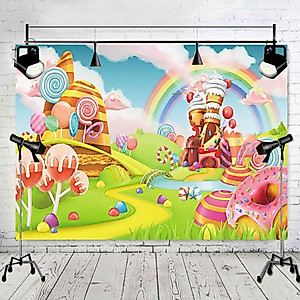 Qian Lollipop Backdrops Cartoon Candy Photo Rainbow Studio Props Booth Baby Birthday Party Photography Background Vinyl 5x3FT ly020