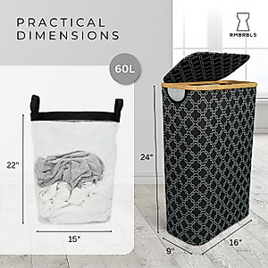 Slim Hamper with Lid & Removable Mesh Bag (60L) – Foldable Narrow Clothes Hamper with Bamboo Handle – Durable Skinny Laundry Basket for Bedroom, Bathroom Dorm & Closet - Black