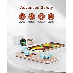 PUDOEN Wireless Charger, Foldable 3 in 1 Charging Station for Apple Multiple Devices, 18W Fast Charging Stand Compatible with Apple iWatch Series 7/6/SE/5/4/3/2/1, for iPhone AirPods Pro 3/2/1-Rose