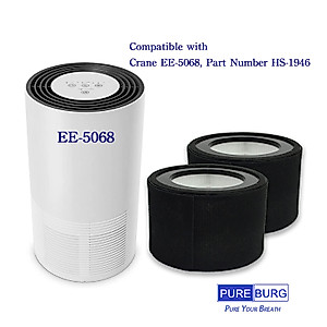 PUREBURG HS-1946 Replacement Filter Set Compatible with Crane EE-5068 & Jetery jt-8115m Air Purifiers,2-Pack H13 HEPPA + 4 x Activated Carbon Pre-Filters Air Clean