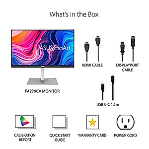 ASUS ProArt Display PA279CV 27” 4K HDR UHD (3840 x 2160) Monitor, IPS, 100% sRGB/Rec. 709, ΔE < 2, USB-C DisplayPort HDMI USB hub, Calman Verified, Compatible With Laptop & Mac Monitor,BLACK