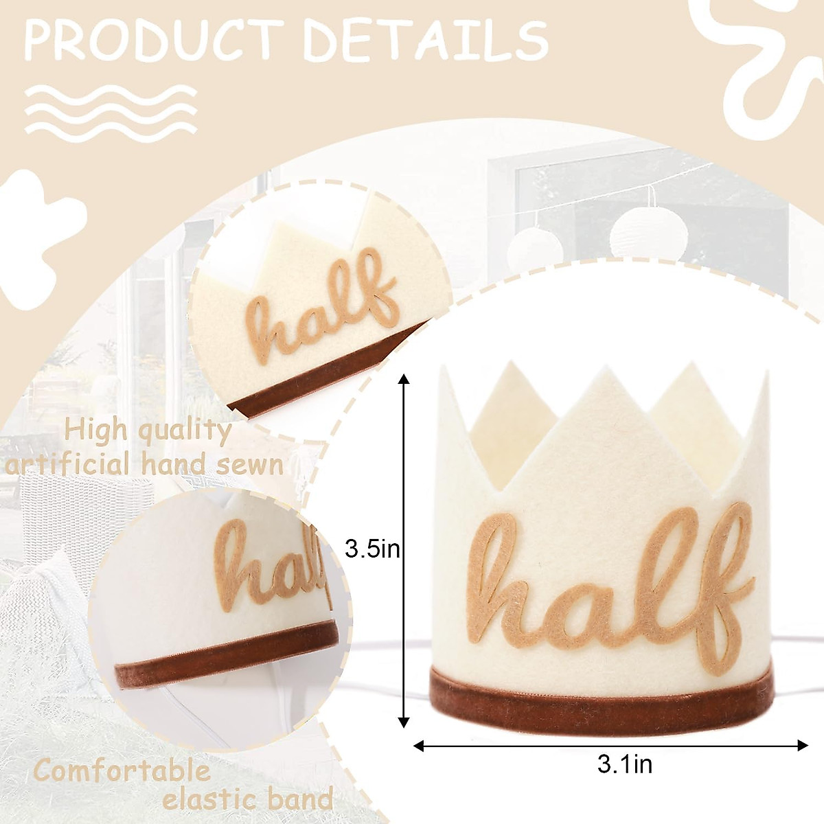 Agkvw Half Birthday Crown - Boho Cake Smash Prop, 6 Months Hat for Boys in Brown