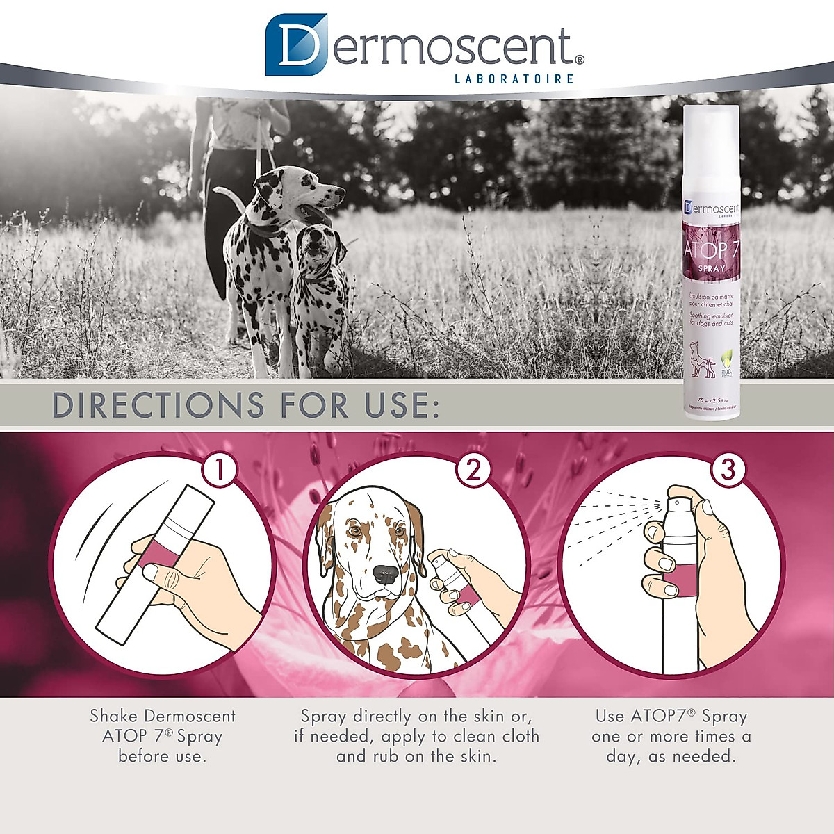 Dermoscent ATOP 7 Spray for Dogs and Cats - Soothing Skincare for Itchy Skin Relief & Irritated Allergy-Prone Skin - 75 ml