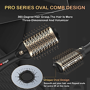 Vögel Nano Titanium Hot Air Brush & Hair Dryer - One Step Volumizer,Professional Blowout for Style and Dry,Incl Clips, Gloves,Gold