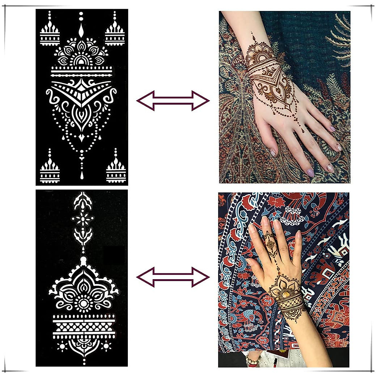 QSTOHENA Henna Tattoo Stencils kit, 12 Sheets Temporary Tattoo Stickers for Women Girls Indian Arabian Reusable Hand Tattoo Templates