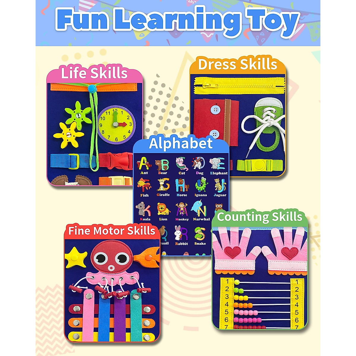 Exorany Busy Board Montessori Toys for 1 2 3 Year Old Boy & Girl Birthday Gifts, Autism Sensory Travel Toys for Toddlers 1-3, Learning Educational Activities Toddler Toys Age 1-2, 2-4 Boys