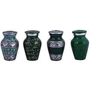 Urn for Human Ashes Set of 4 Mini - A Beautiful and Humble Urn for Your Loved Ones Remains. This Lovely - Urn Will Bring You Comfort Each Time You See It Size 2.8x1.7 inch-Green Combo