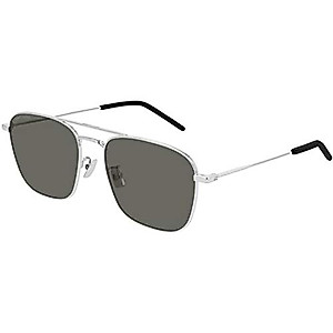 Saint Laurent Unisex Sunglasses Silver Frame, Grey Lenses, 58MM