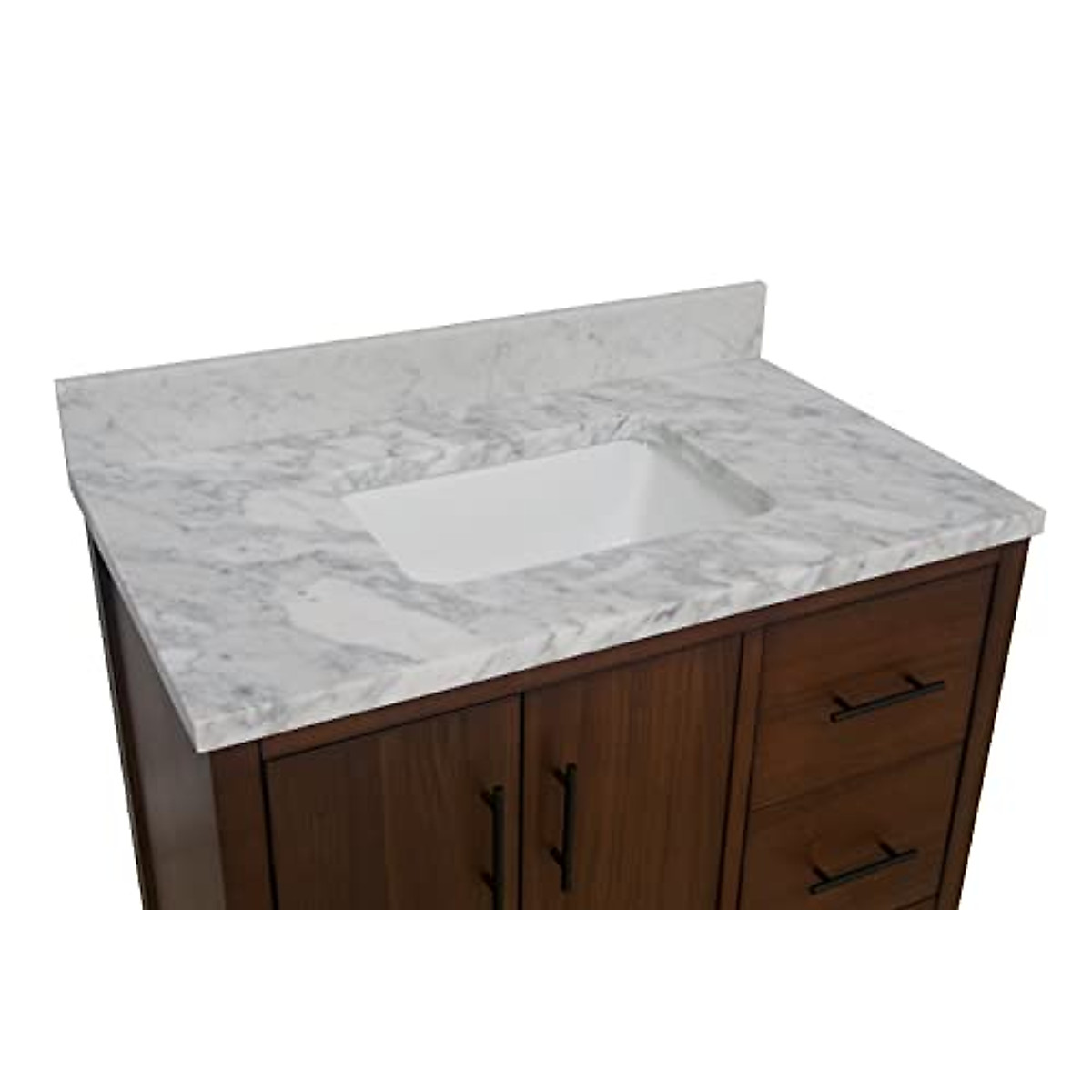 California 36-inch Bathroom Vanity (Carrara/Walnut): Includes Walnut Cabinet with Authentic Italian Carrara Marble Countertop and White Ceramic Sink