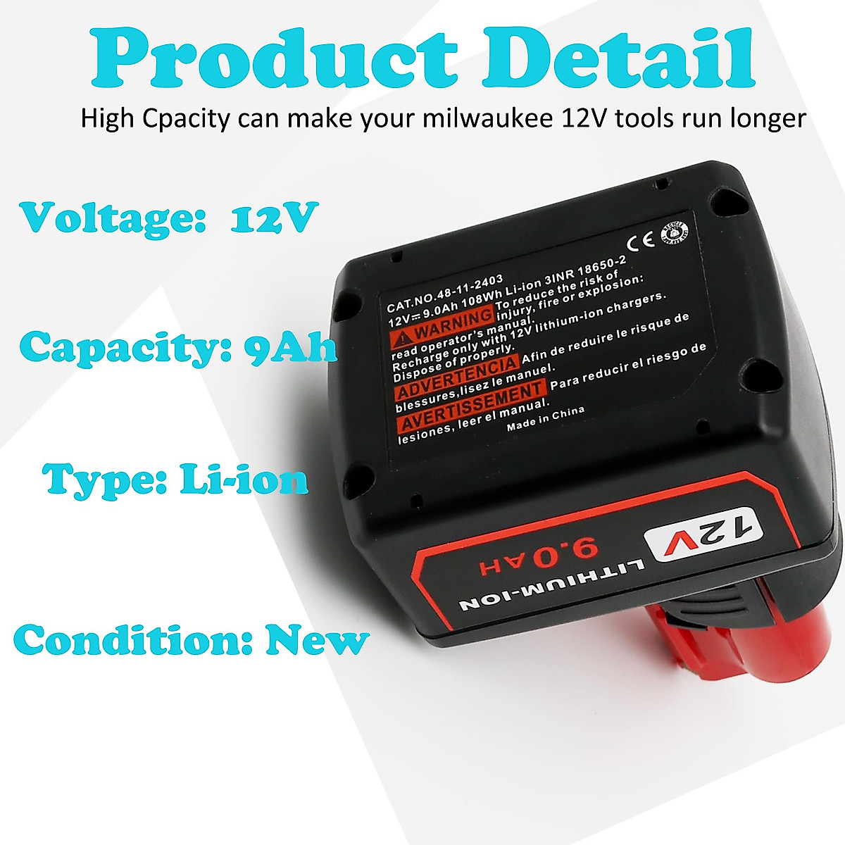 OYRMIL 2 Packs 9.0Ah M12 Battery Compatible with M12 Lithium-ion Battery 48-11-2440 48-11-2402 48-11-2411 M12 Cordless Tools
