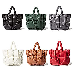 BDSX Large Puffer Shoulder Bag, Trendy Luxury Chic Quilted Cotton Padded Tote Bag for women, Winter Soft Puffer Tote Bag Nylon Down Pillow Bag Women's Handbags & Shopper Bag (White)