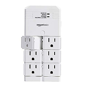 Amazon Basics Rotating 6-Outlet Surge Protector Wall Mount, 1080 Joules, White