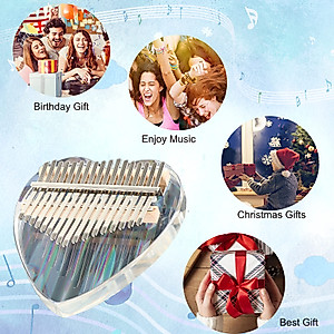 Kalimba Thumb Piano 17 Keys, Clear Finger Piano Kalimba with Tune Hammer and Study Instruction for Gift Kids Adult Beginners Professional