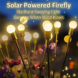 JSMAASER 2Pcs 10 LED Solar Powered Firefly Lights, Garden Lights Solar Powered Waterproof, Starburst Swaying Light Swaying When Wind Blows for Landscape, Pathway, Patio, Christmas (Warm White, 10 LED)