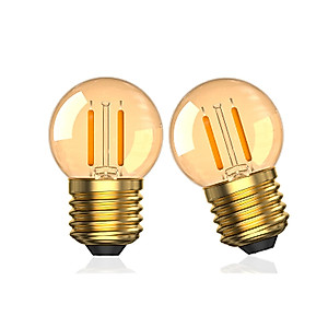 TobeBright 1.5Watt Low Watt LED Light Bulbs Equivalent to 10 Watt Night Light Bulbs,E26 Standard Base G40 Small Globe Light Bulbs,2200K Soft Warm Light Bulb for Bedroom,Amber Glass,Non-Dimmable,2-Pack