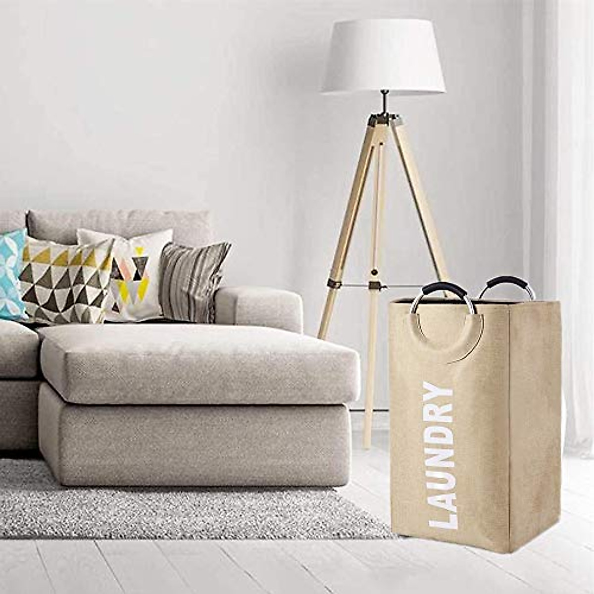 FROPACKZO 45L Collapsible Storage Laundry Hamper Folding Laundry Baskets laundry bag, With Metal handle, Bedroom Storage Toys Clothing Organization (Color : Beige)