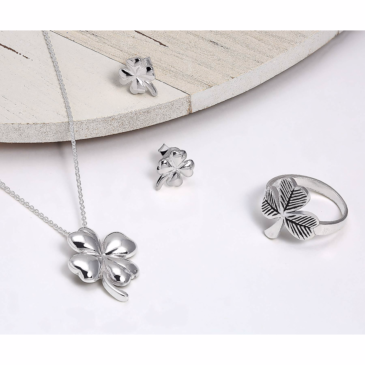 Good Luck Fortune Irish Shamrock Shape Lucky Charm Four Leaf Clover Pendant Necklace For Women Teen Polished .925 Sterling Silver
