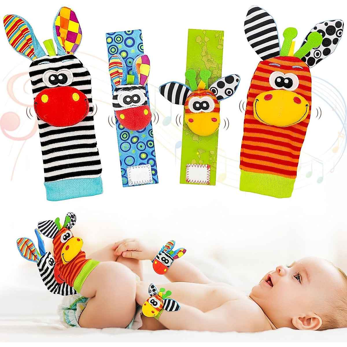 Baby Wrist Rattles Sock Toys - Newborn Baby Sock Toys 0-6 Months Foot Finder and Wrist Rattle Set, Infant Rattle Socks Toy 3-6 Months, Soft Sensory Toys for 0-12 Months Toddler Newborns Boy Girl Gift