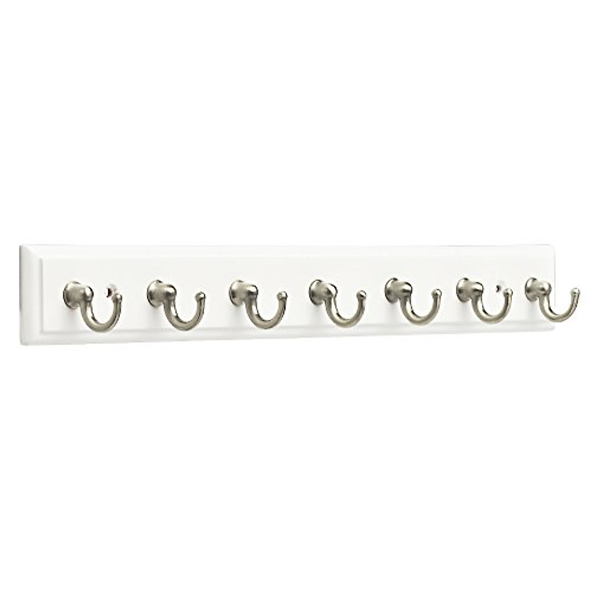 Franklin Brass Key Rail, 7 Hooks, 14 Inches, White & Satin Nickel Finish