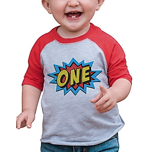 7 ate 9 Apparel Boy's Birthday Superhero One 1st 1 First Birthday Red Raglan 18 Months