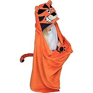Lazy One Wearable Hooded Blanket for Kids, Animal Hooded Blanket (Tiger Blanket)