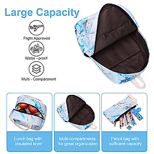 Bluboon Teen Girls School Backpack Kids Bookbag Set with Lunch Box Pencil Case Travel Laptop Backpack Casual Daypacks (Blue-white)