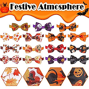 30 Pieces Fall Halloween Pet Tie Set Pumpkin Maple Leaf Dog Neckties Thanksgiving Turkey Cat Dog Bow Tie with Adjustable Collar for Pets Dogs Cats Fall Thanksgiving Halloween Party Supplies