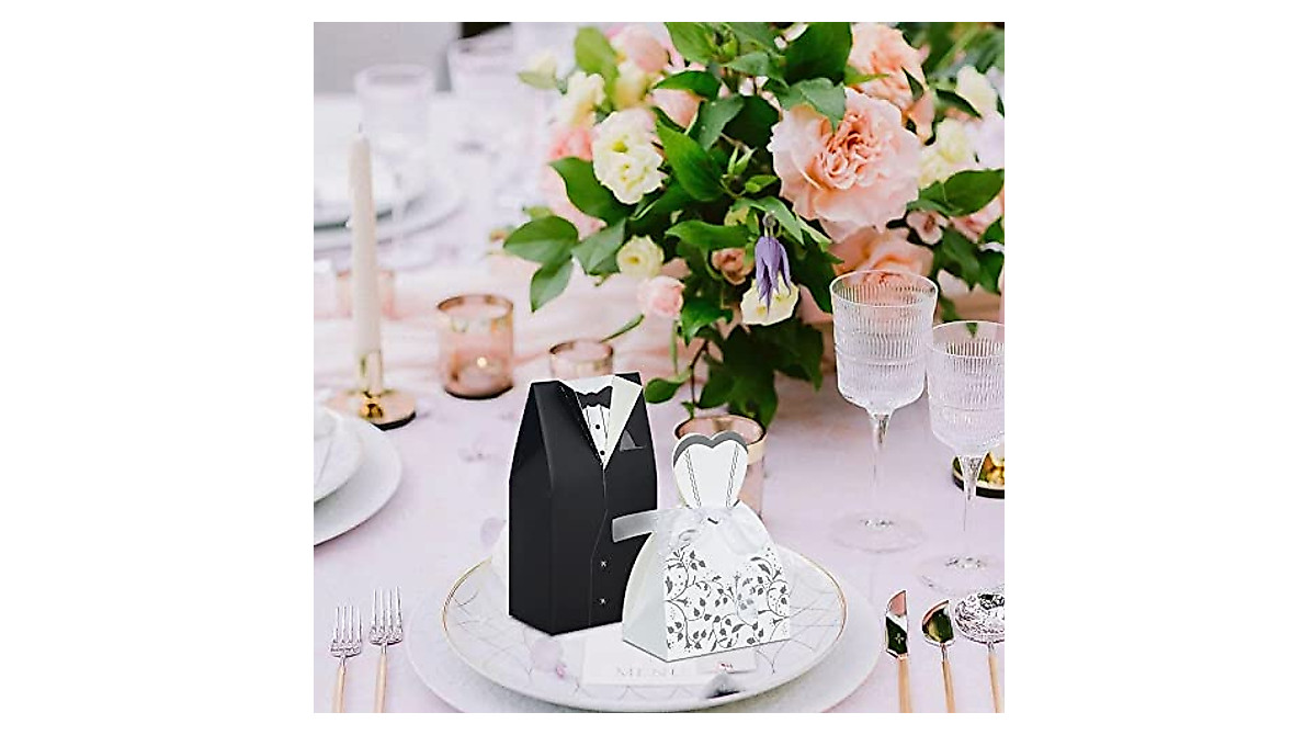 Wedding Favor Boxes - Elegant Bride & Groom Candy Boxes for Weddings