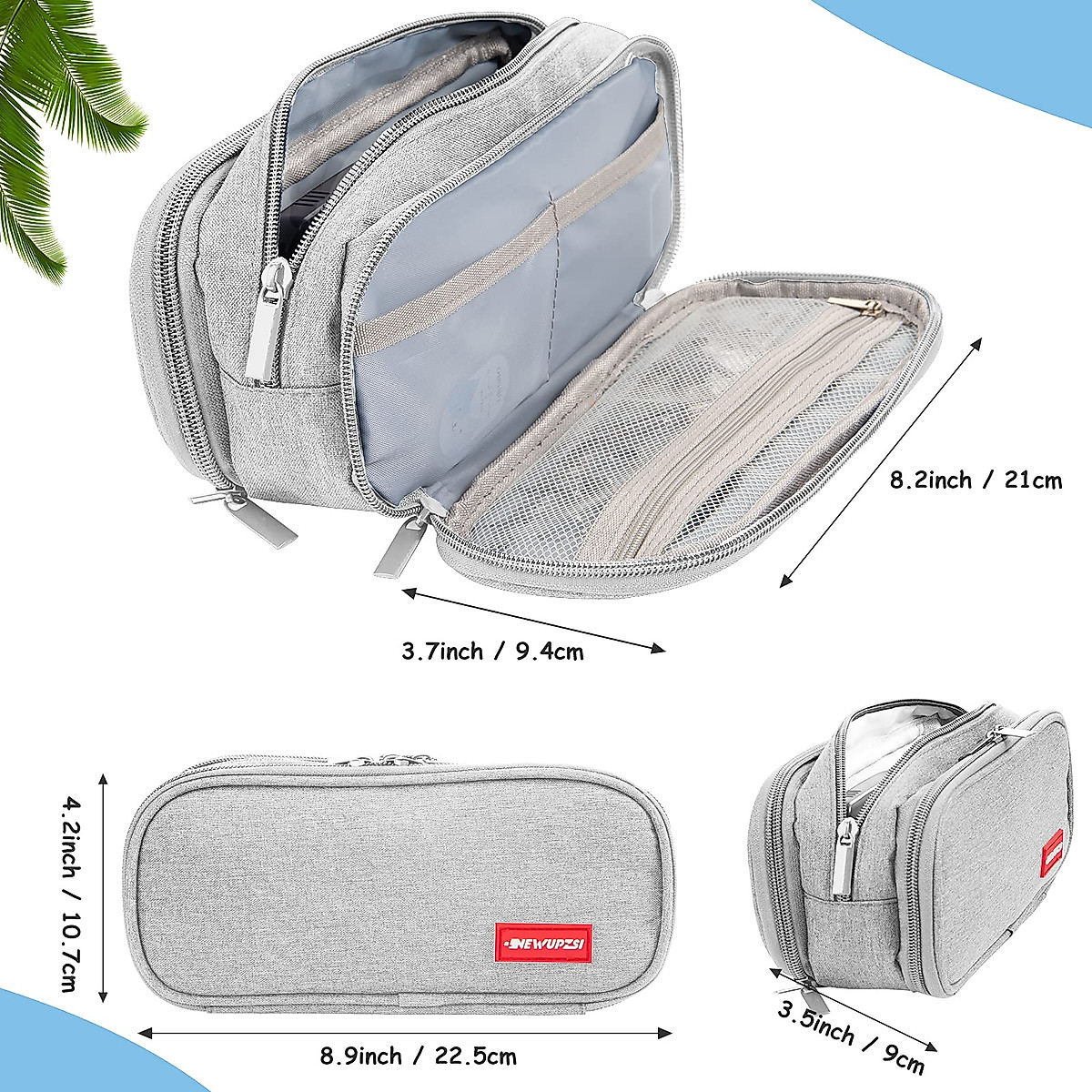 NEWUPZSI Large Pencil Case Grey christmas gifts teen girl teenage boys pouch with 3 compartments Pouch big capacity canvas pencil Bag school supplies for college School Teen Men Women adults