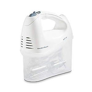 Hamilton Beach Wave Crusher Blender with 40oz Jar, 3-Cup, Grey & Black (58163) & 6-Speed Electric-Hand Mixer, Beaters and Whisk, with Snap-On Storage Case, White