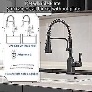 Bathfinesse Kitchen Faucet with Pull Down Sprayer High Arc Single Handle Gooseneck Spring Solid Brass Kitchen Sink Faucet with Deck Plate Oil Rubbed Bronze Commercial Faucet for Kitchen Sink Pull Out
