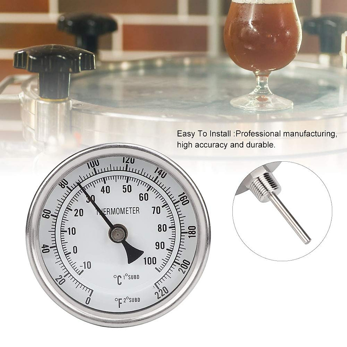 Jeffergarden Thermometer 1/2" NPT Stainless Steel Pot Thermometer Metal Dial Thermometer Kitchen Tool Accessory for Beer