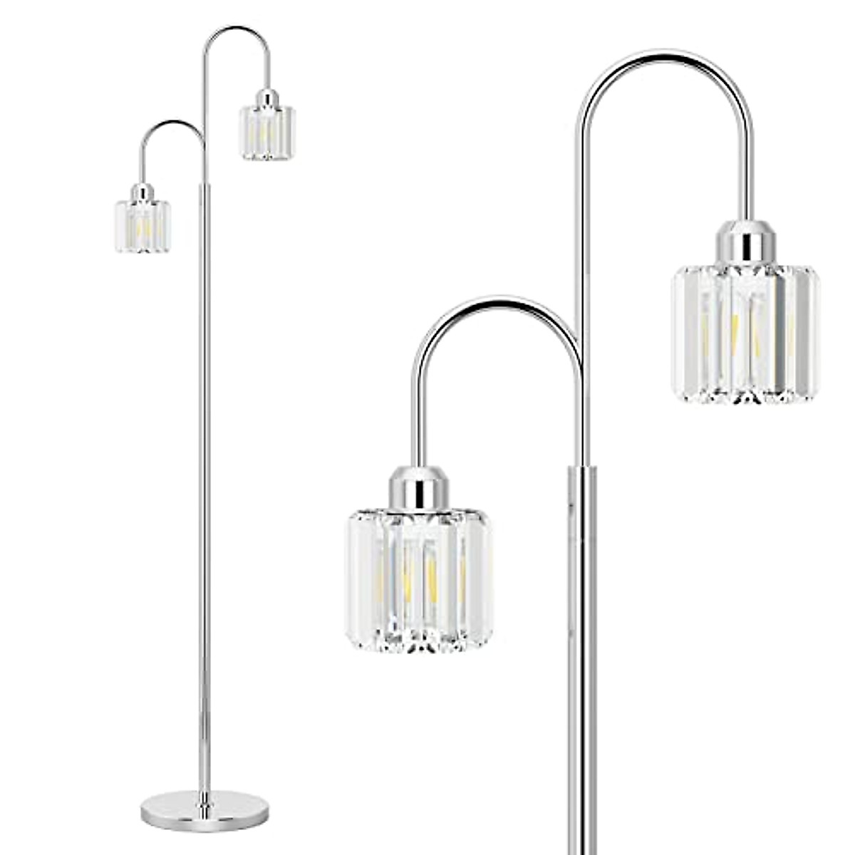 Ralbay Crystal Chrome Floor Lamp, 2-Light Modern Crystal Floor Lamp, Crystal Chrome Tall Lamp Tree Glam Floor Lamp for Living Room Bedroom (Bulb Excluded)