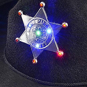 Black Sheriff Hat for Kids Boys and Girls - Light Up Cowboy Hat with Sheriff Blinking Badge and Draw String for Dress-Up and Play Costume Parties