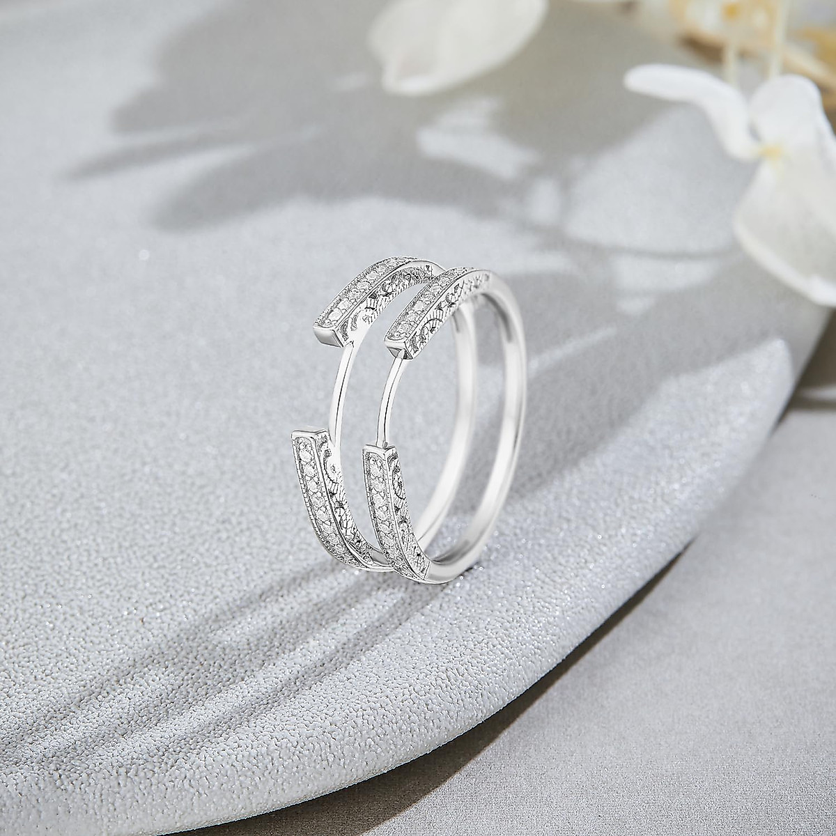 AFFY Engagement Wedding Ring for Women, Cathedral Ring Guard Enhancer With Diamond Solitaire Ring In 14K White Gold Over Sterling Silver With Cubic Zirconia, Gift For Her Ring Size -5.5