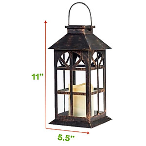 SteadyDoggie Solar Lantern Classic Bronze 2 Pack - Hanging Solar Lights with Flickering Candle LED - Retro Ornate Hanging Solar Lantern with Handle (Bronze, 2)
