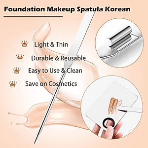 Penugo Picasso Makeup Spatula and Palette Set, Korean Makeup Spatula with Leather Cover, Stainless Steel Makeup Palette with Scraper Tool, Metal Foundation Palette for Cosmetic Pigment Blending（SS）