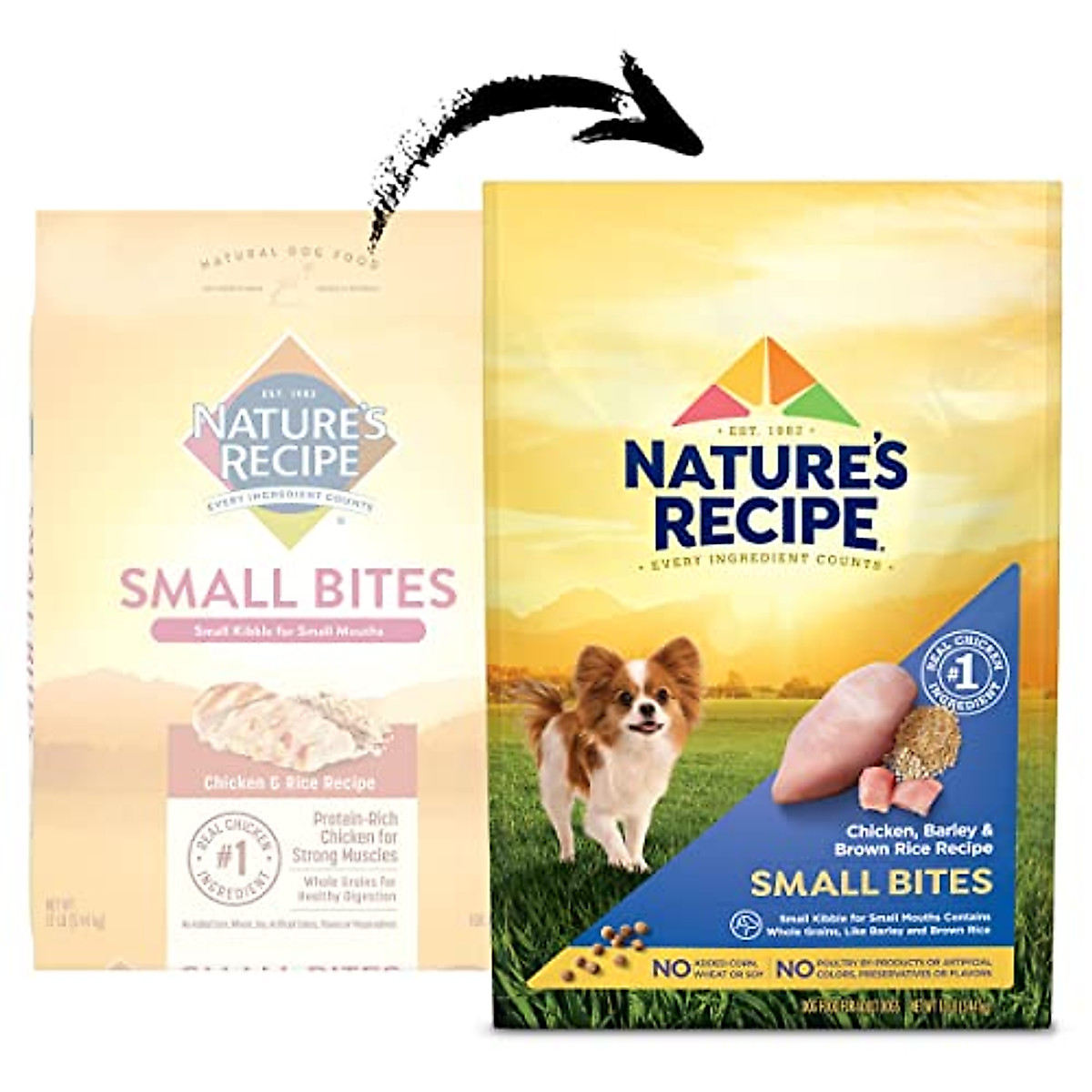 Nature’s Recipe Small Bites Dry Dog Food, Chicken & Rice Recipe, 12 Pound Bag (Package May Vary)