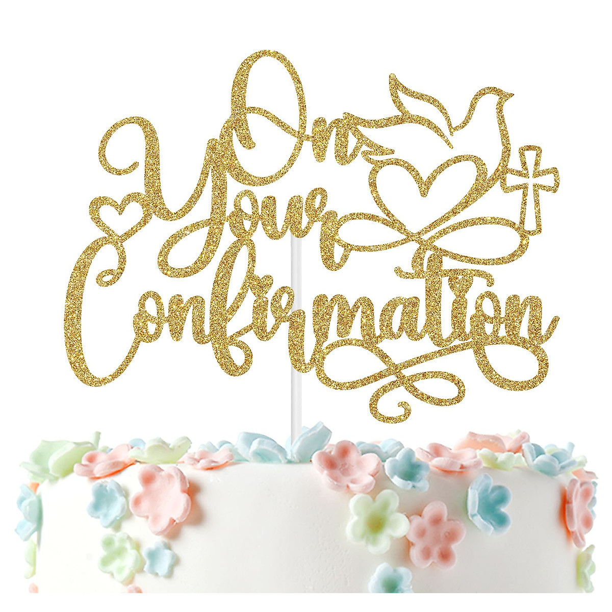 On Your Confirmation Cake Topper, First Holy Communion, My Baptism Day, Bridal Shower/Wedding/Baptism/Christening Baby Shower Party Decorations, Gold Glitter