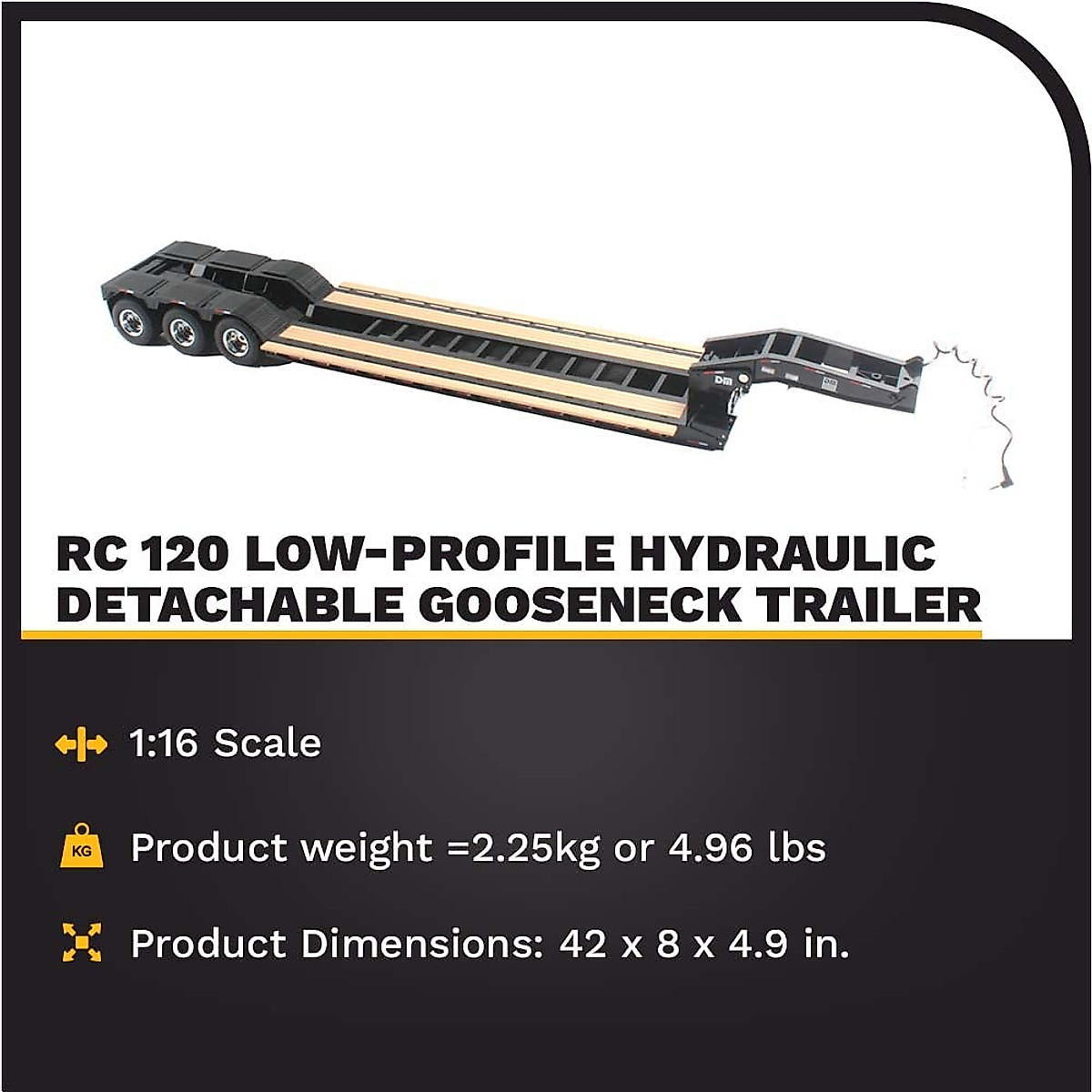 Diecast Masters RC Lowboy Trailer | Diecast Trailer Truck Accessory for Radio Control Tractor | 1:16 Scale Model Remote Control Trailer Attachment | Diecast Model 27008