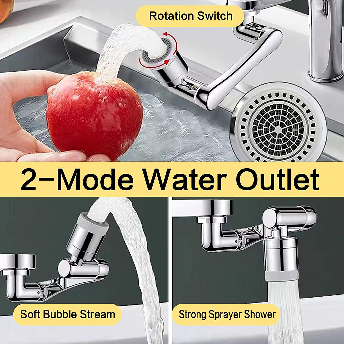 Kitchen Sink Aerator, Dual-function 2 Flow Big Angle Sink Sprayer Attachment, Faucet Replacement Part 55/64'' Female Thread, Chrome