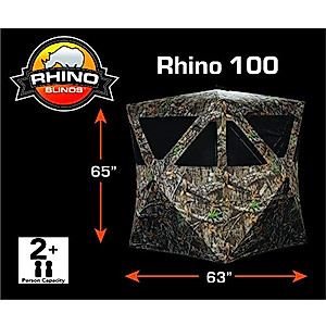 Rhino Blinds R100-MOC Tough 2 Person Outside Game Deer and Turkey Hunting Pop-Up Ground Blind, Breakup Country Camouflage