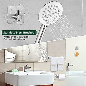 Self Adhesive Towel Bar, JiGiU Bathroom Hardware Set Include 16-Inch Bath Towel Bar,Toilet Paper Holder & 3 Packs Towel Hooks SUS304 Stainless Steel Wall Mount No Drill Sticky on Towel Holder Kit