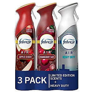 Febreze Air Fresheners, Bathroom Spray Room Fresheners, Odor-Fighting Air Freshener Apple Cider, Cranberry Tart, Heavy Duty Crisp Clean, 8.8 oz. Aerosol Can, Pack of 3