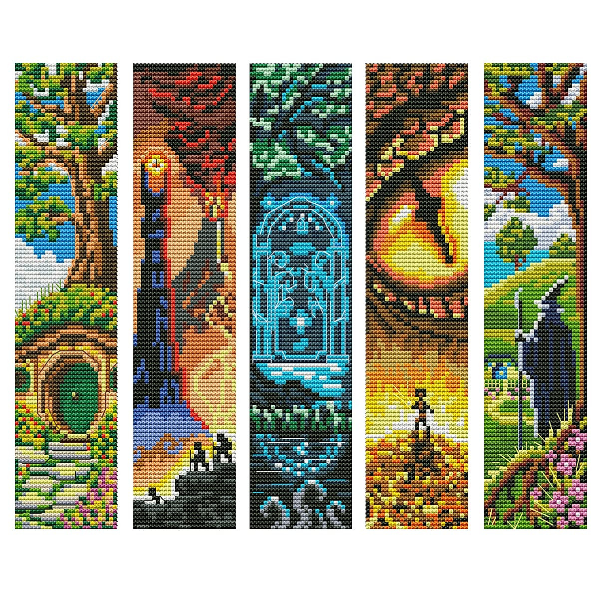 ZuoAnLF 5 PCS Cross Stitch Bookmark Kits,DIY Bookmarks Cross Stitch Kits,Stamped Embroidery Bookmarks for Adults Beginners,14CT
