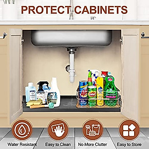Under Sink Mats for Kitchen Waterproof, 34" x 22" Silicone Under Sink Liner, Under Sink Liner Hold up to 3.3 Gallons Liquid, Sink Protector Tray with Drain Hole for Kitchen Bathroom Cabinet (Black)