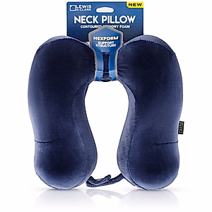 Lewis N. Clark Contoured Memory Foam Hexform Travel Cervical Neck Pillow for Shoulder & Neck Pain, Airplane, Camping, Kids & Adults, Standard, Navy