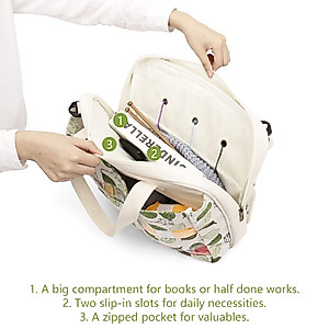 Lavievert Knitting Tote Bag Yarn Storage Bag for Carrying Projects, Knitting Needles, Crochet Hooks and Other Accessories