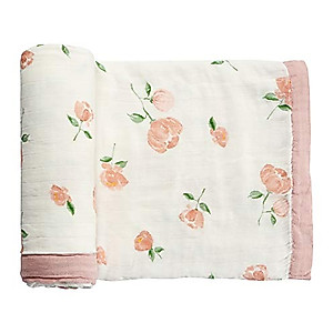 Monfish Muslin Baby Toddler Blanket- Large, Ultra-Soft Pink Rose Blanket for Girls- Baby Everything Blanket-Two Layer Stroller Blanket (Pink Rose)