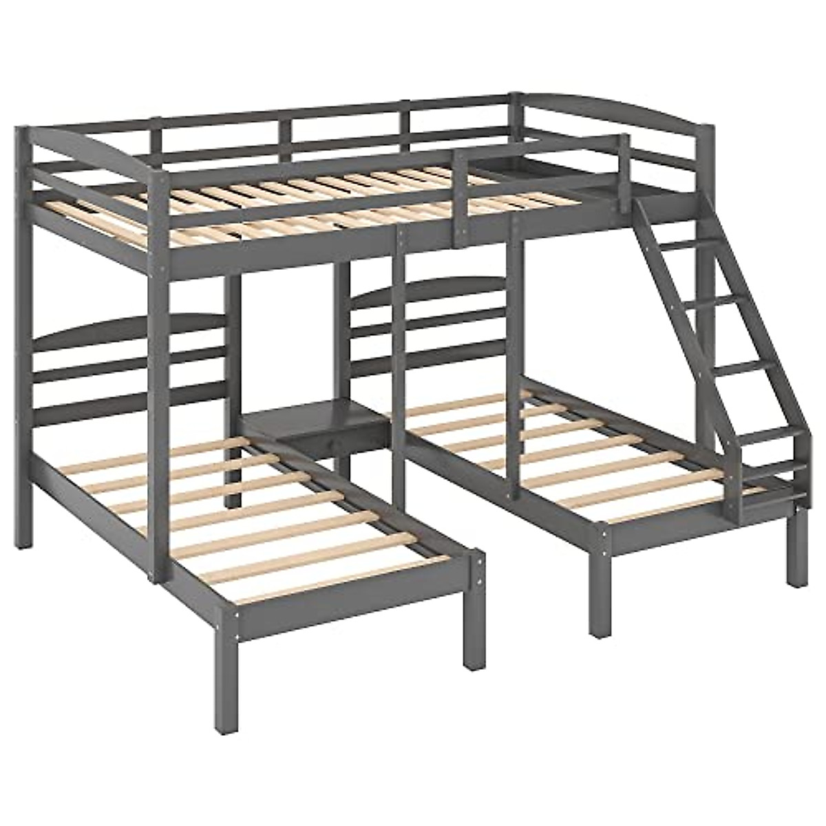 TARTOP Full Over Twin Bunk Bed with Small Drawers & Ladder for Kids/Adults Bedroom,3 in 1 Triple Bunkbed,Solid Pinewood Bedframe w/Safety Guardrals,Space Saving Design & No Box Spring Needed, Gray